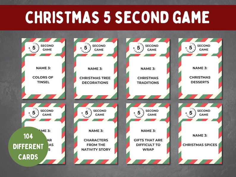 Christmas 5 Second Game Printable Christmas Game Christmas Party Game ...
