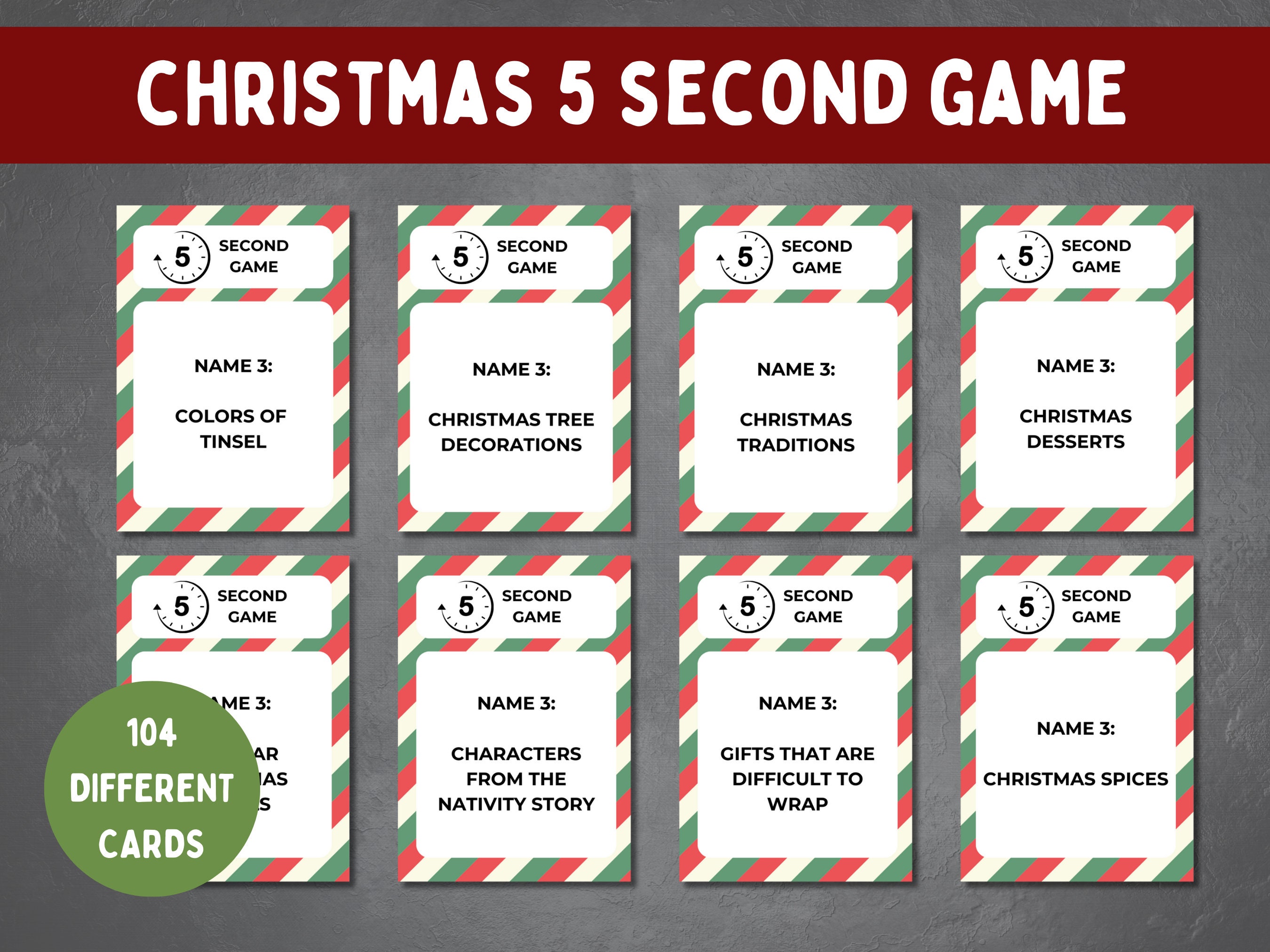 Christmas 5 Second Game Printable Christmas Game Christmas Party Game ...