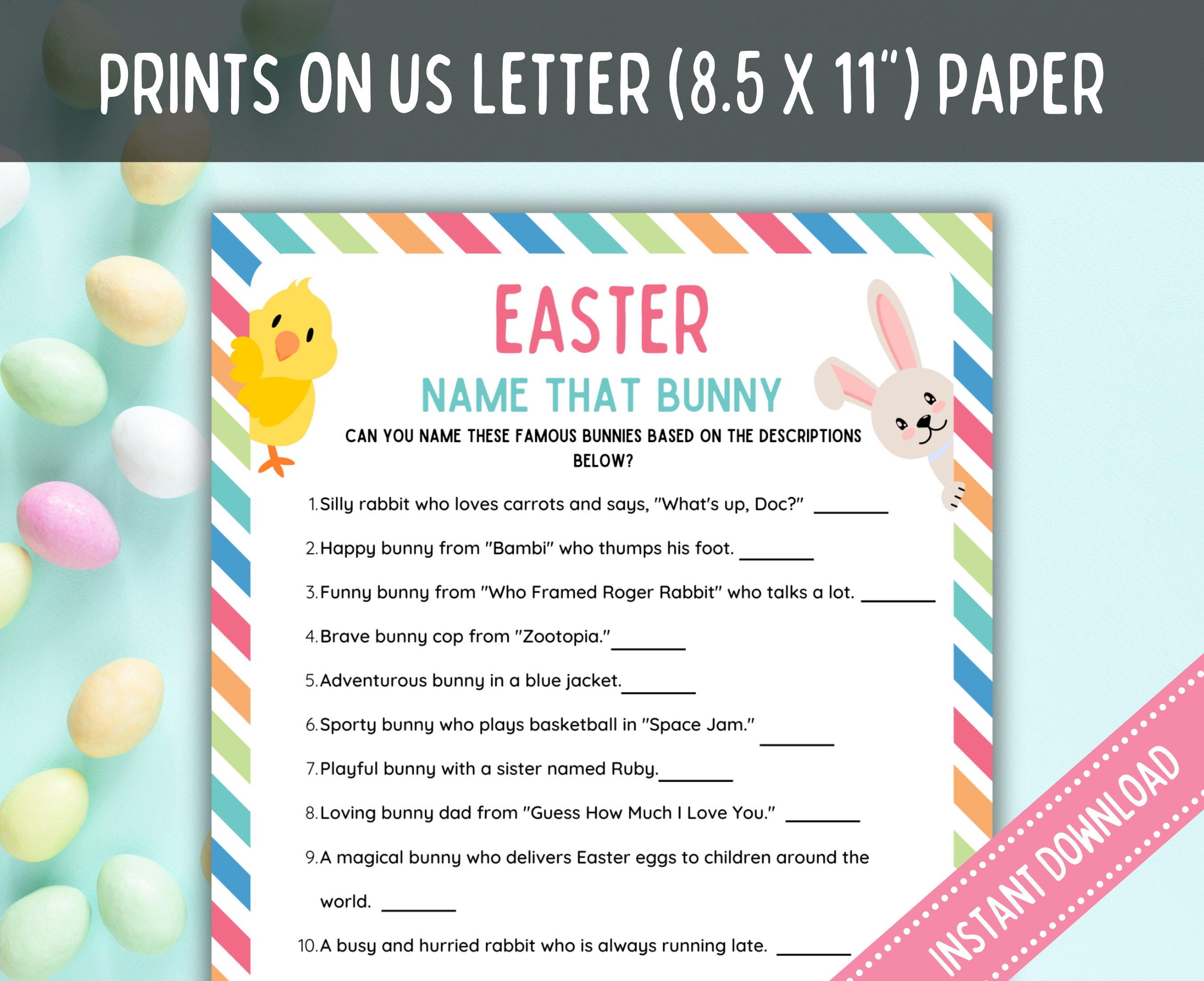 Easter Bunny Trivia Game: Name That Bunny, Family Fun (digital Download ...
