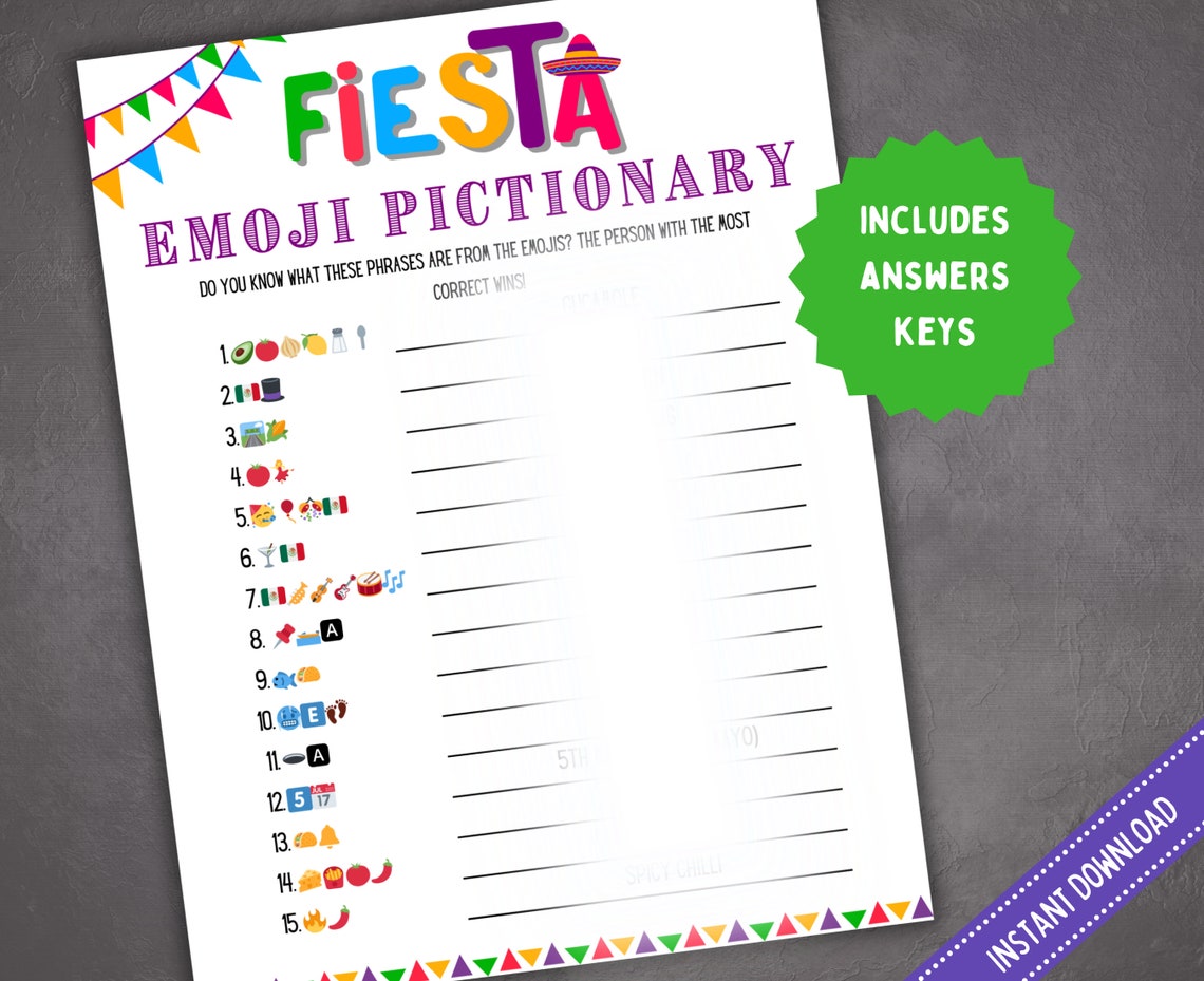 Taco Party Emoji Pictionary Mexican Fiesta Birthday Party Games for ...