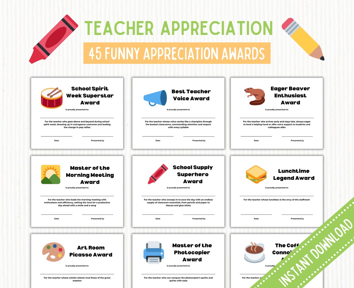 Funny Teacher Awards: 50 Teacher Awards for End of Year Banquet, Back ...