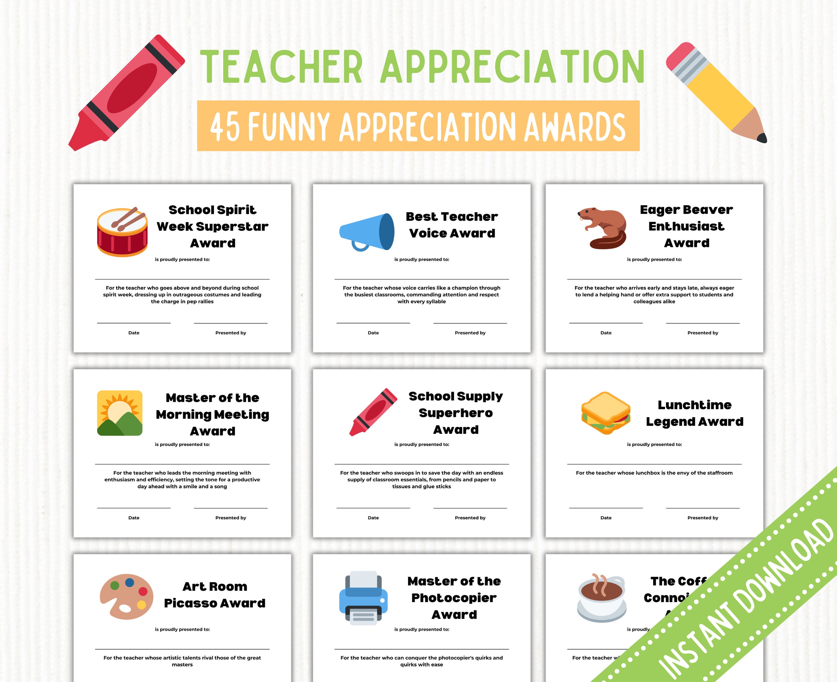 Funny Teacher Awards: 50 Teacher Awards for End of Year Banquet, Back ...