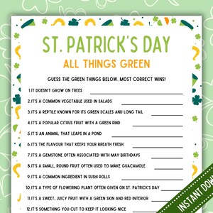 St Patrick's Day All Things Green Quiz, Fun St Patricks Day Quiz for ...