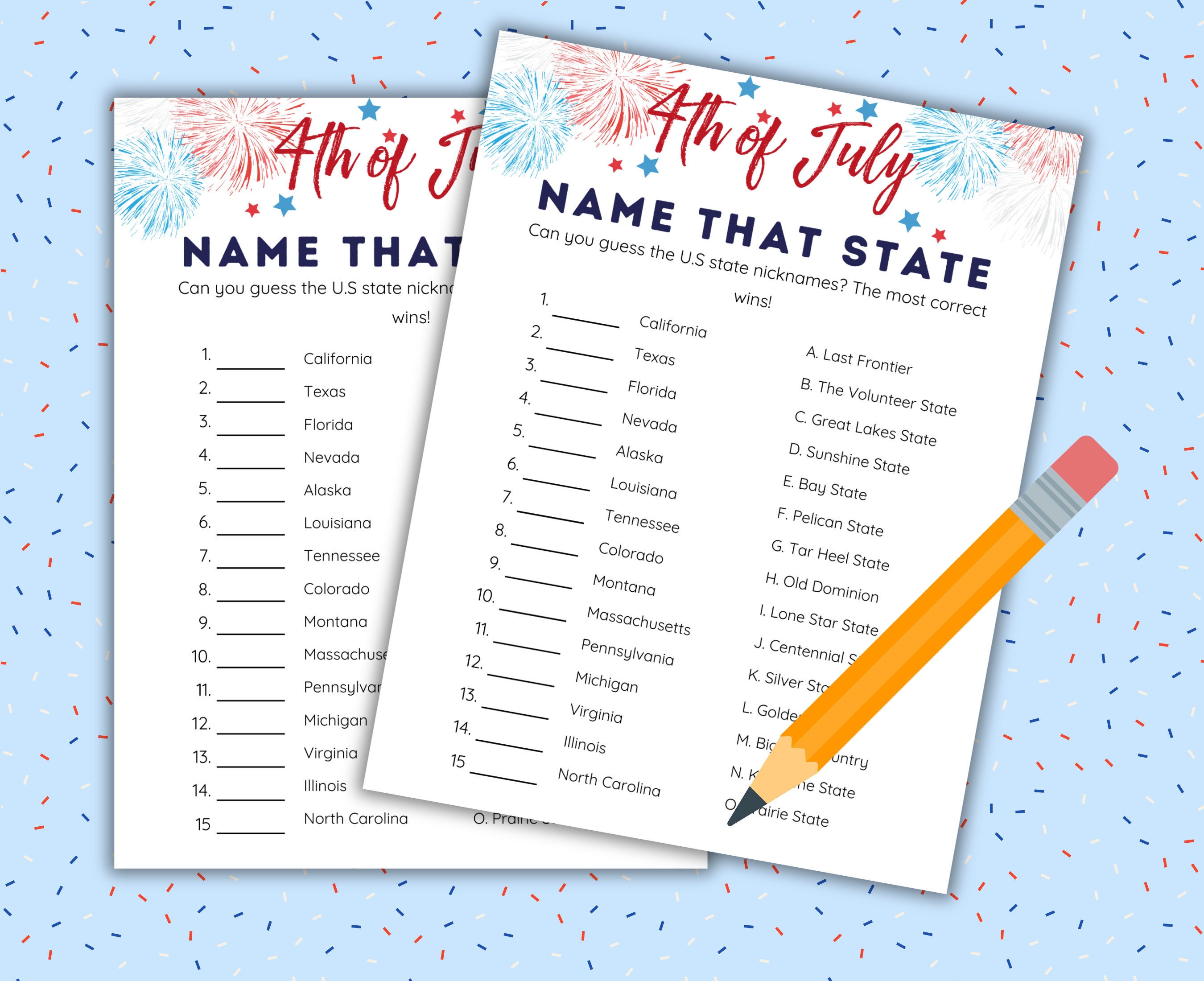4th of July State Nickname Game | July 4th Game | Independence Day Game ...