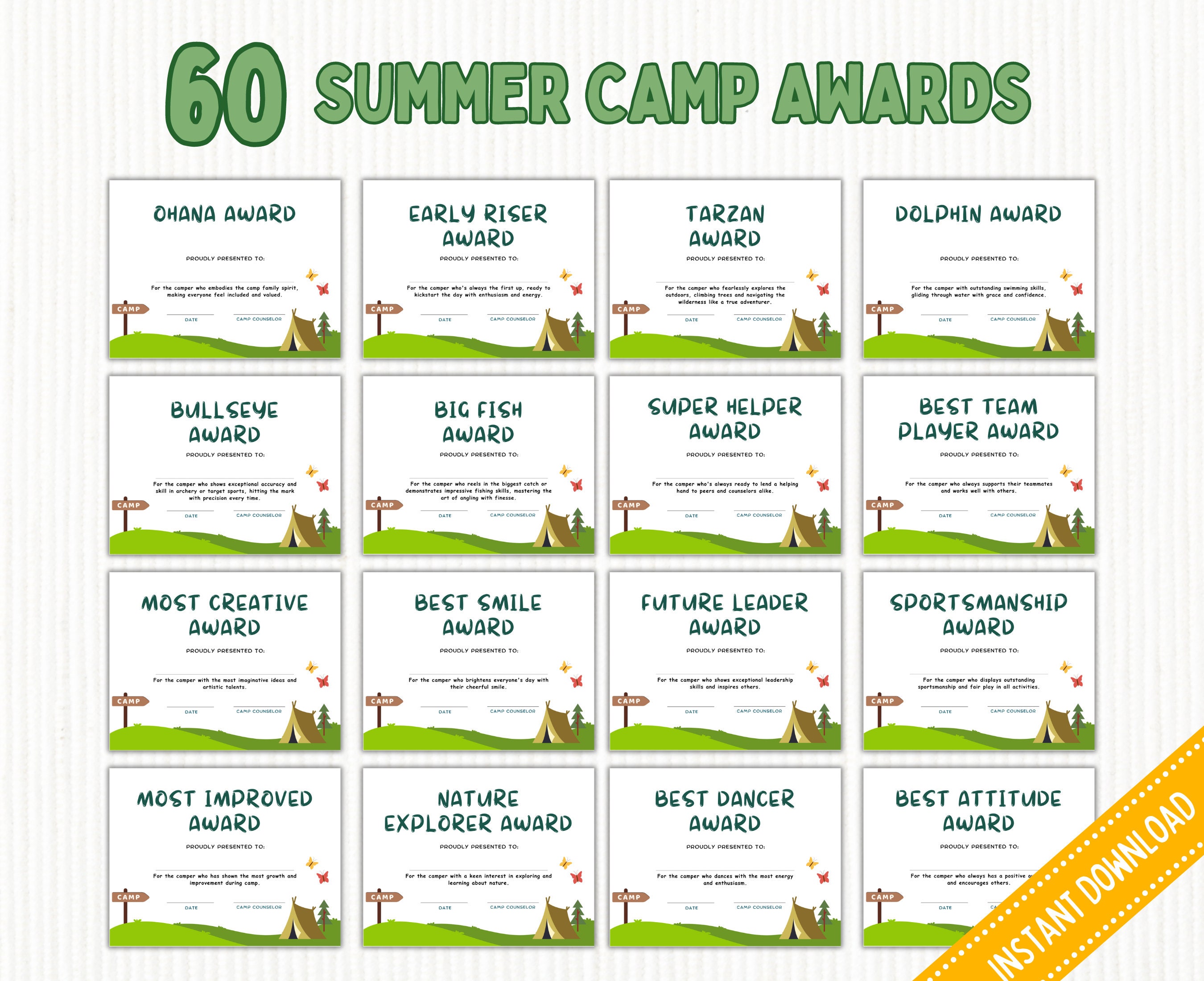 Summer Camp Awards Certificates, Camp Achievement Award, Campers Gift ...