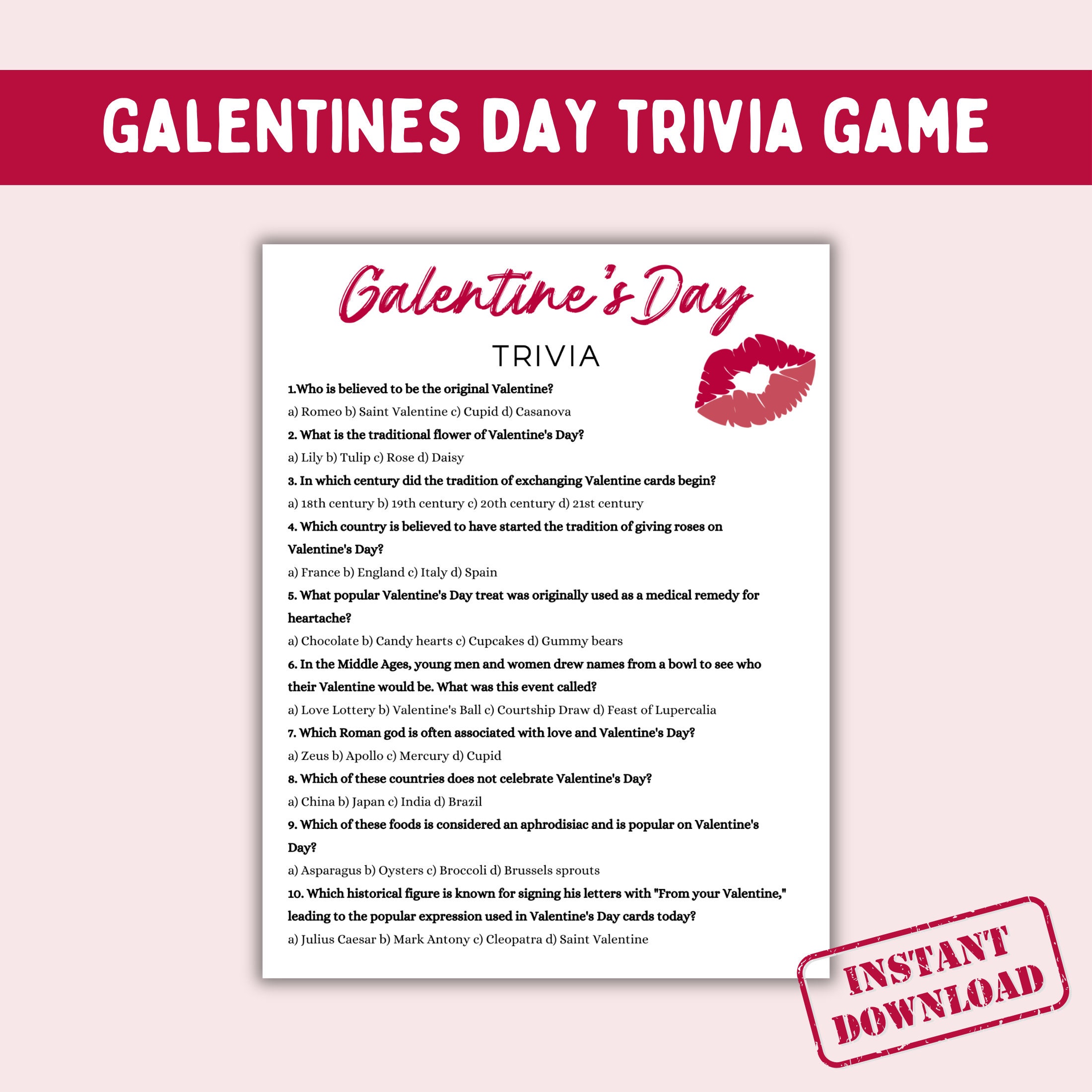 Galentines Day Trivia Game Galentines Day Party Game Valentines Day