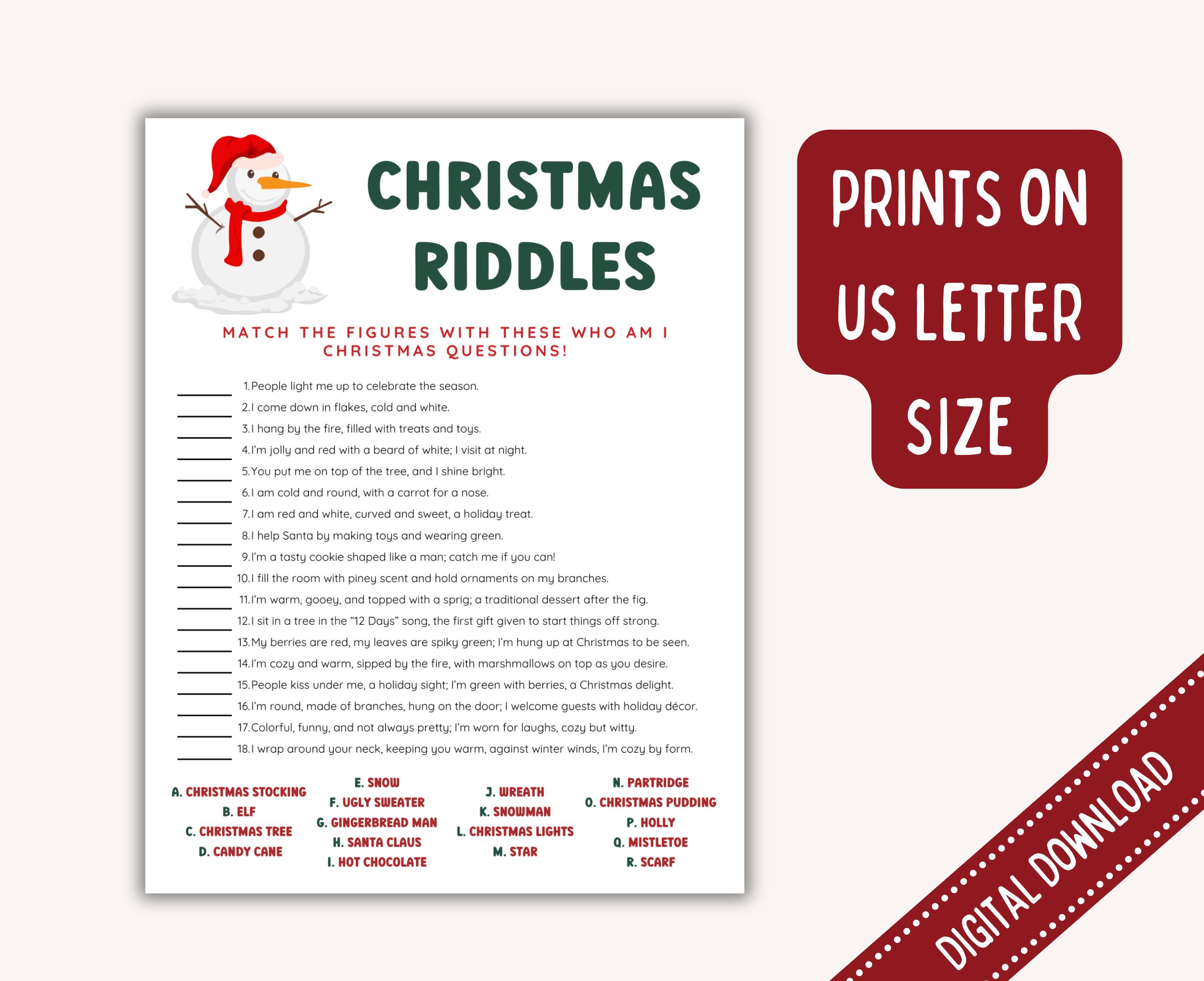 Christmas Riddles Who Am I, Printable Christmas Party Game, Kids ...