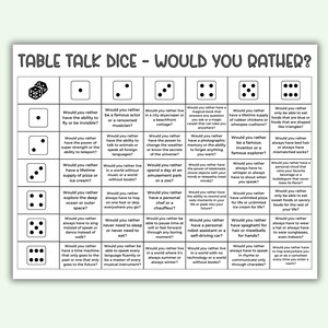 Table Talk Dice Game: Family Conversation Starter (PDF) - Etsy