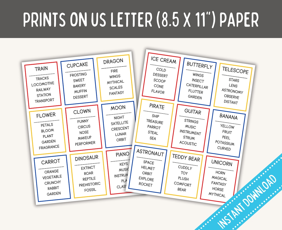 Kids Taboo Game: Printable Family Card Games (PDF) - Etsy