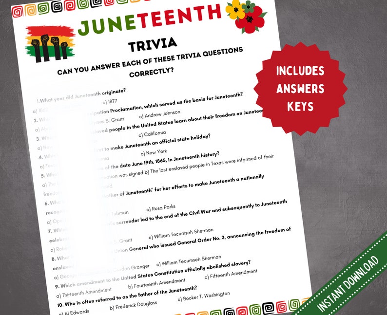 Juneteenth Trivia Game, Juneteenth Quiz, African American History Quiz ...