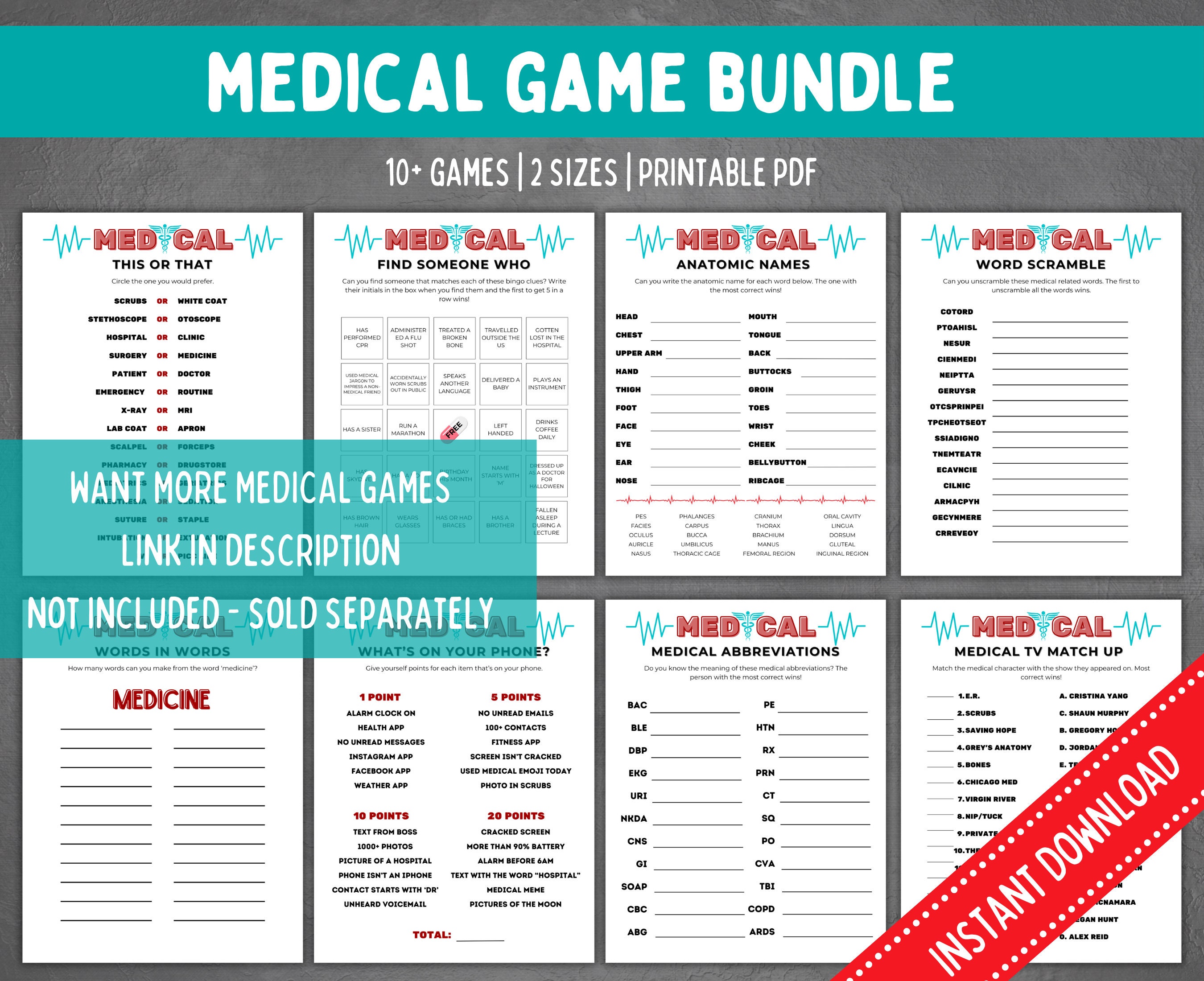 Medical Name the Anatomy | PRINTABLE Medical Game | Doctor Nurse Fun ...