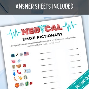 Medical Emoji Pictionary Game: Nurse Graduation, Hospital Party (PDF ...