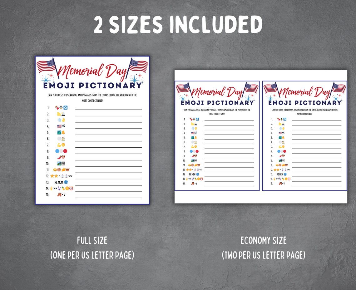 Memorial Day Emoji Pictionary Game: Fun Family Activity (digital ...