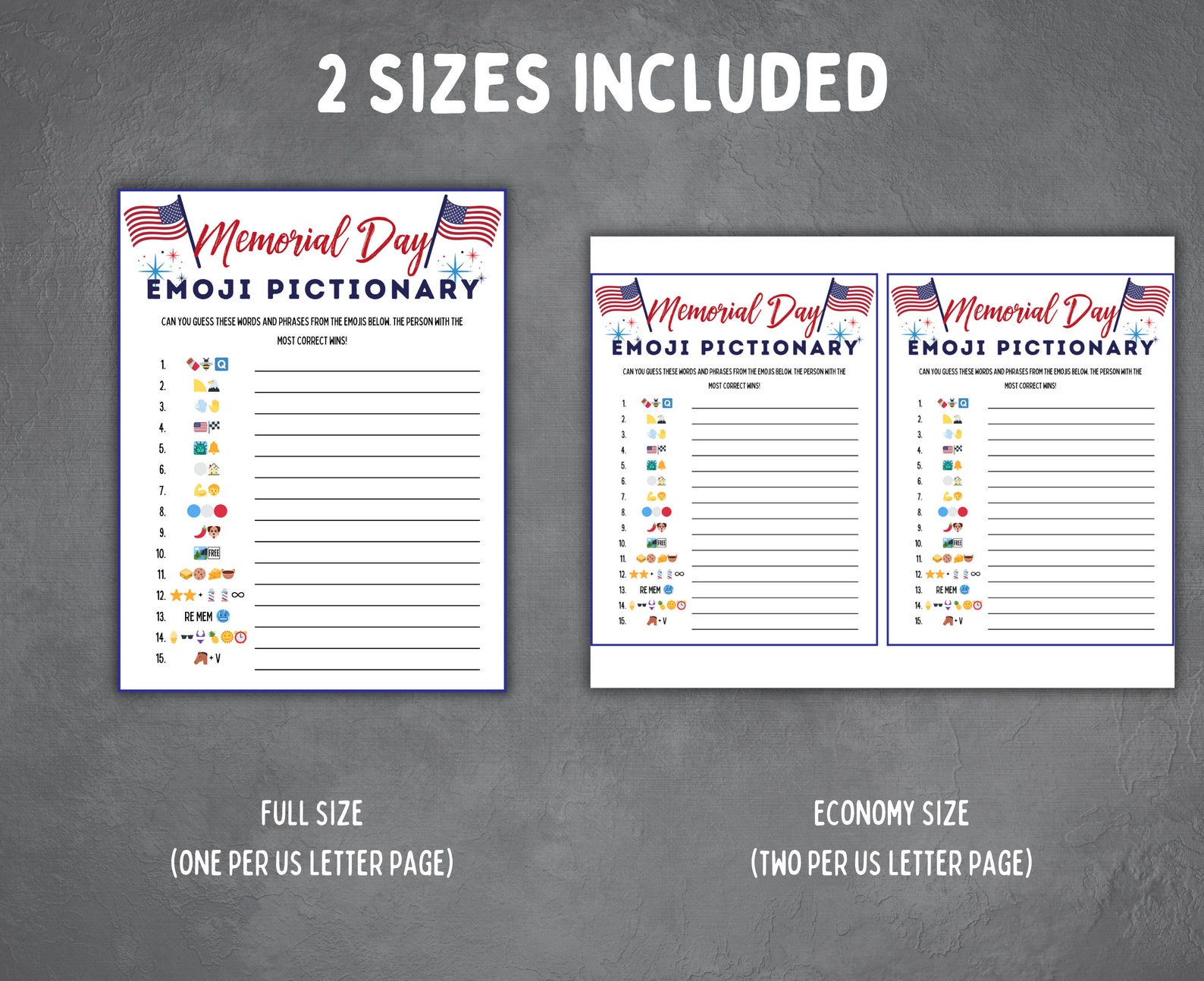 Memorial Day Emoji Pictionary, Fun Memorial Day Emoji Game for Kids ...