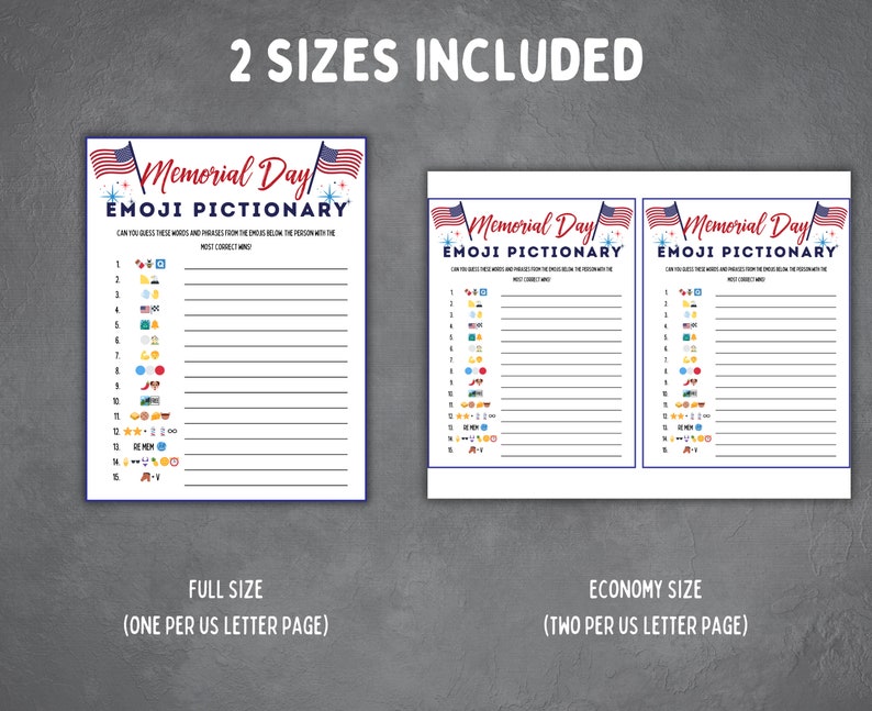 Memorial Day Emoji Pictionary, Fun Memorial Day Emoji Game for Kids ...