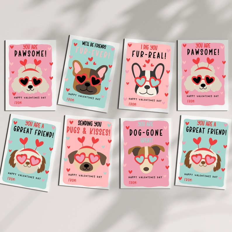Printable Dog Valentine's Day Cards, Classroom Valentine's Day Cards ...