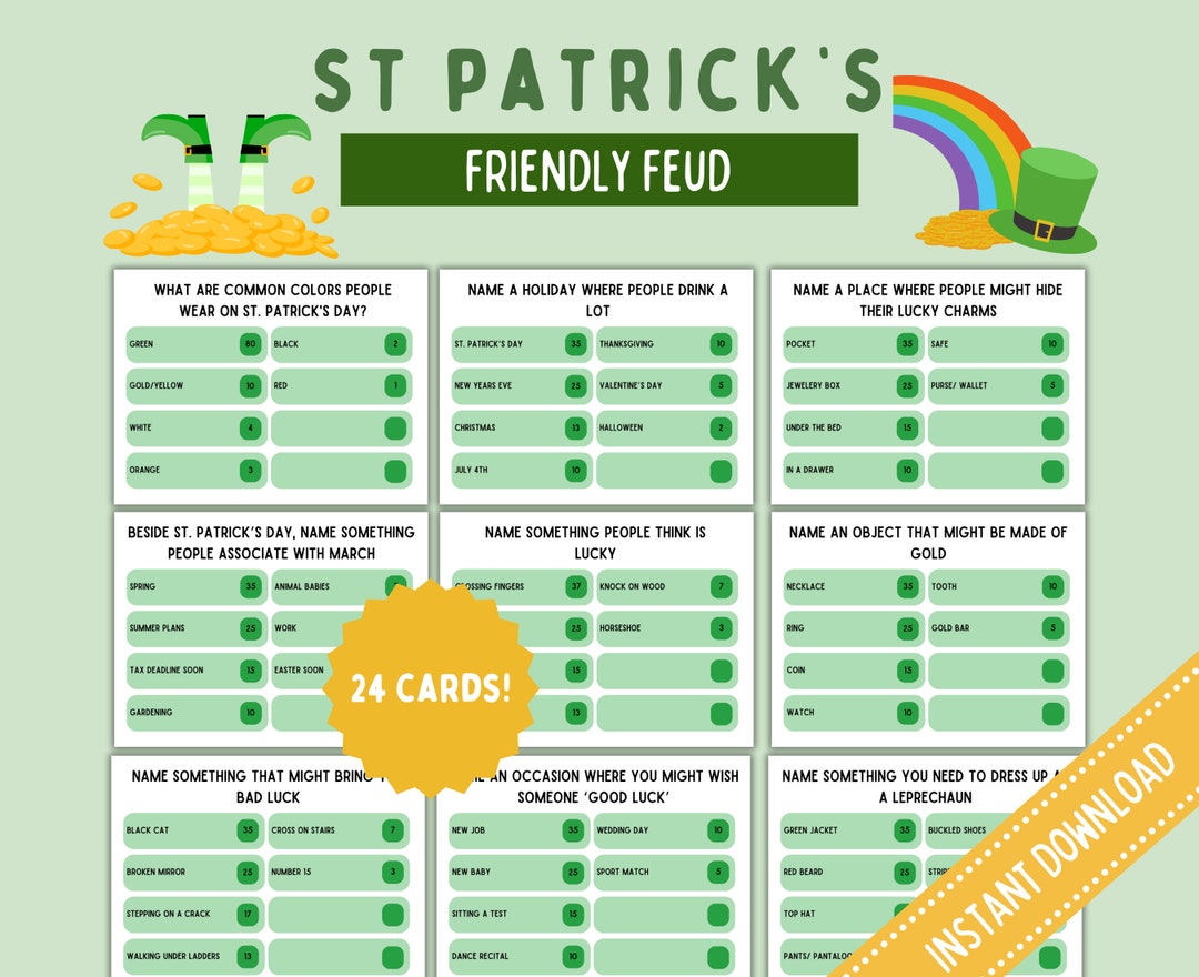St Patrick's Day Friendly Feud Game, St Patrick's Day Trivia Quiz, St ...