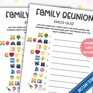 Family Reunion Emoji Pictionary Game: Printable Party Activity (digital ...