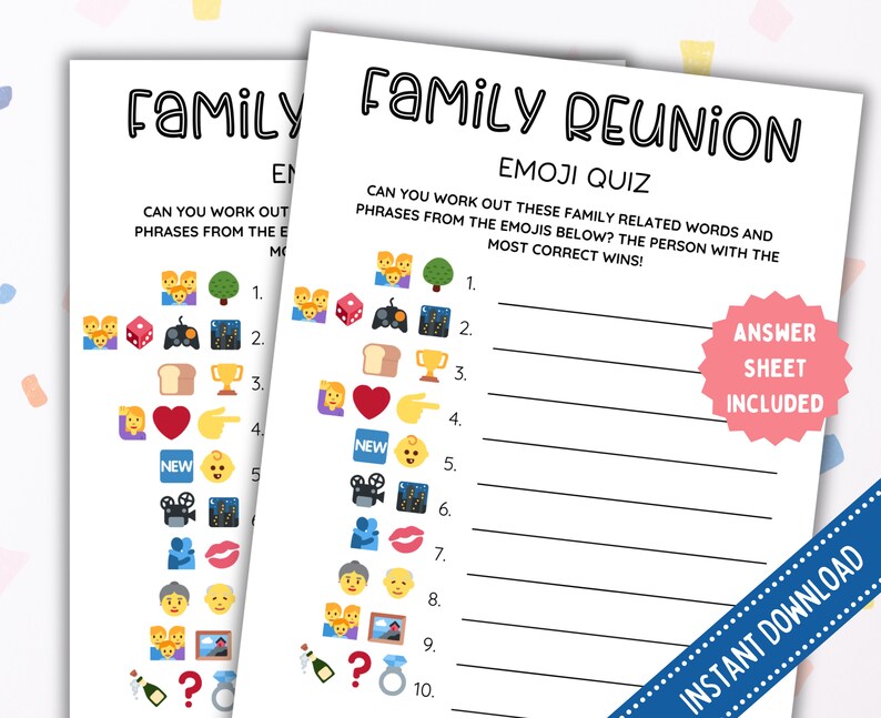 Family Reunion Emoji Pictionary Game: Printable Party Activity (digital ...