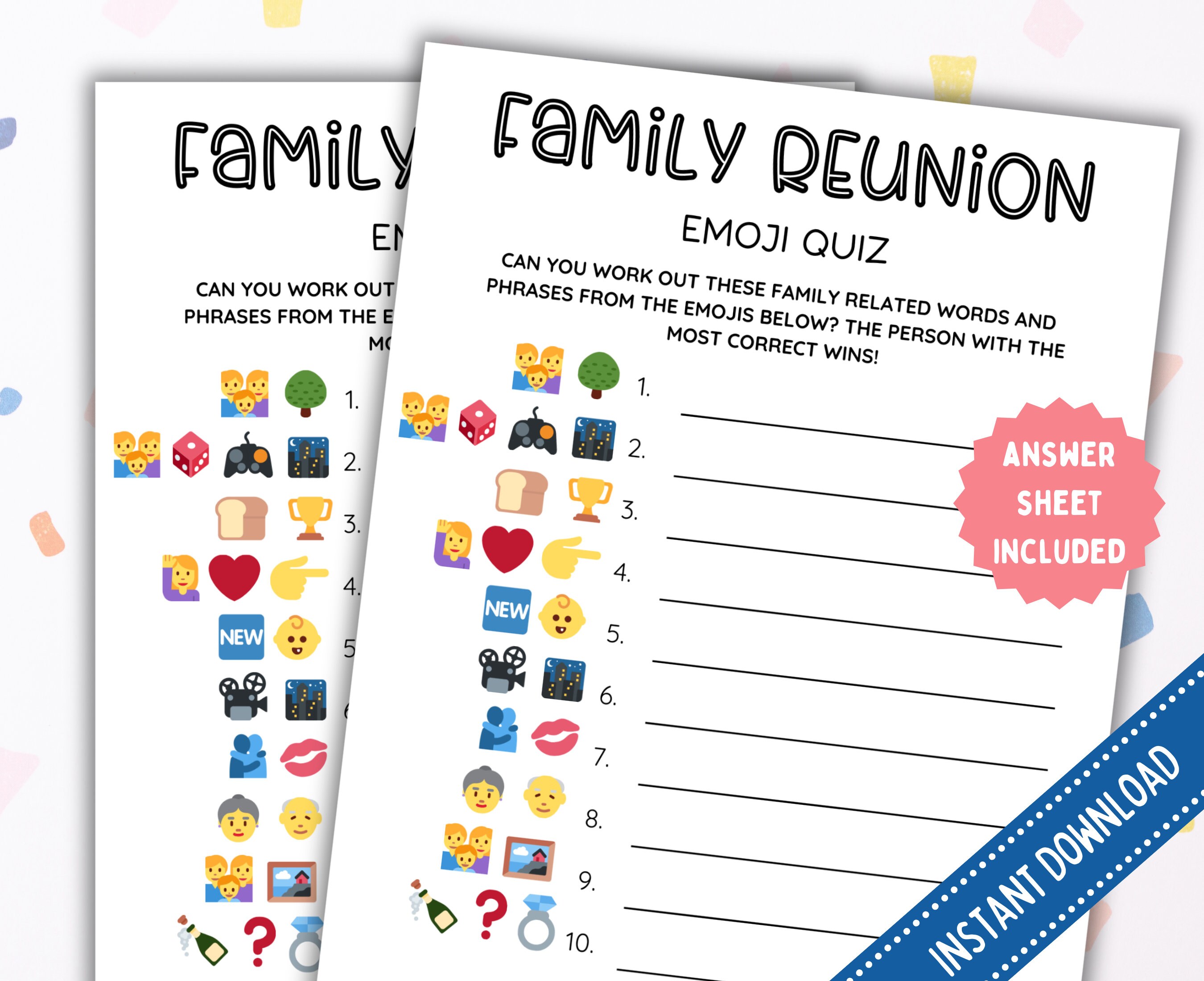 Family Reunion Emoji Pictionary Game: Printable Party Activity (digital ...