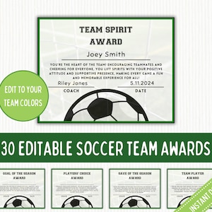 Editable Soccer Award Certificates: Team Awards Canva Template (digital ...