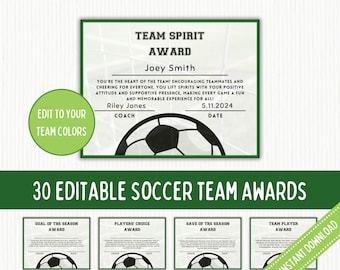 Editable Soccer Award Certificate End of Season Soccer Award Team ...