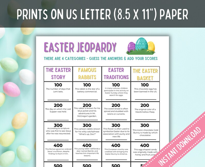 Easter Trivia Game, Easter Jeopardy, Easter Seniors Game, Easter School ...