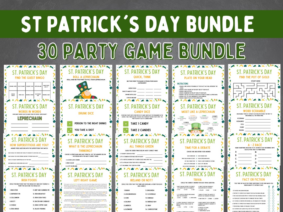 St Patricks Day 30-game MEGA BUNDLE, Fun St. Patrick's Day Party Games ...
