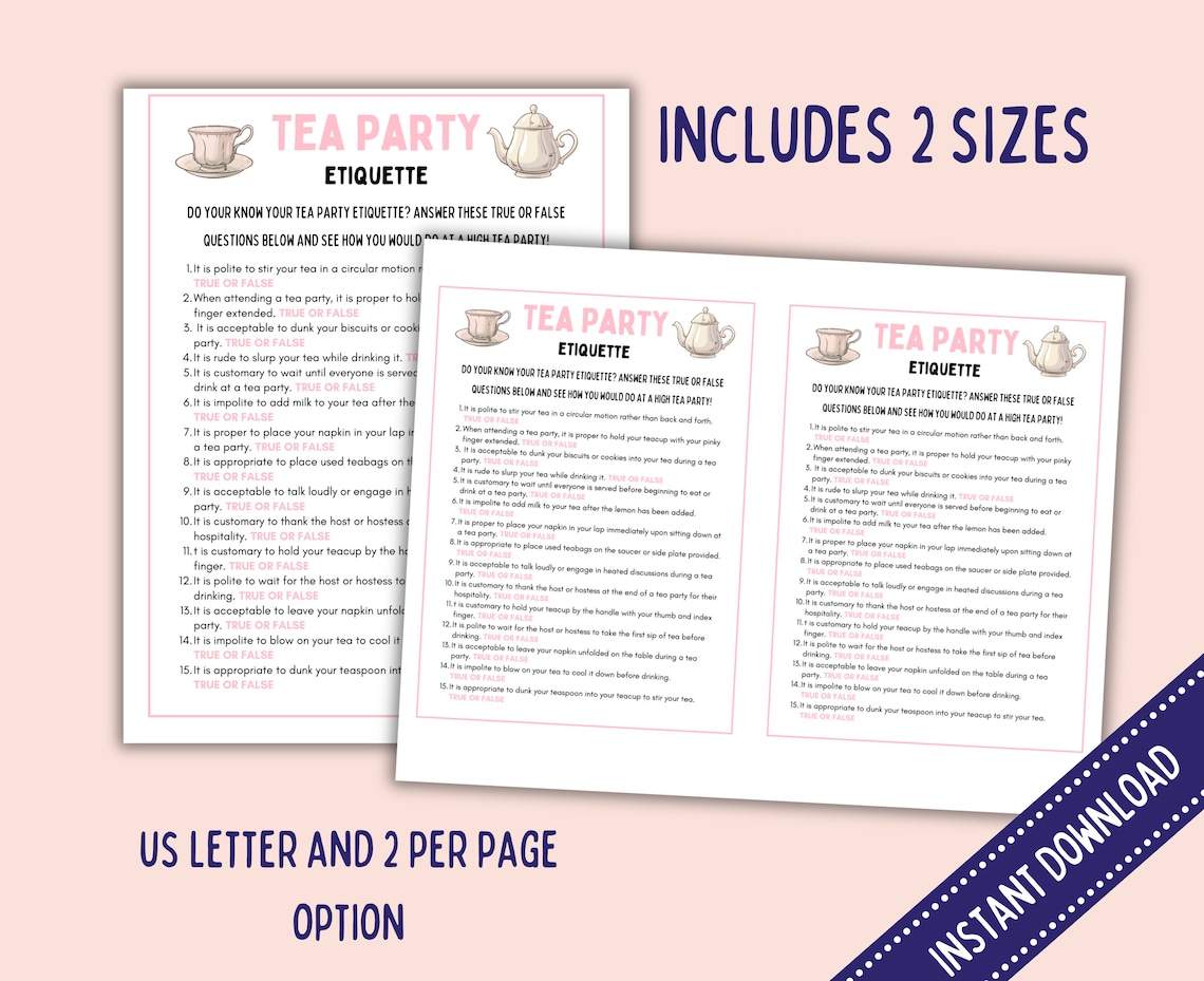 Tea Party Etiquette Game, Ladies Tea Party Games, Tea Party Activities ...