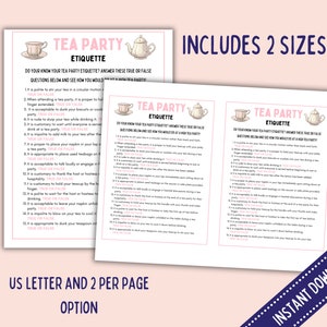 Tea Party Etiquette Game, Ladies Tea Party Games, Tea Party Activities ...