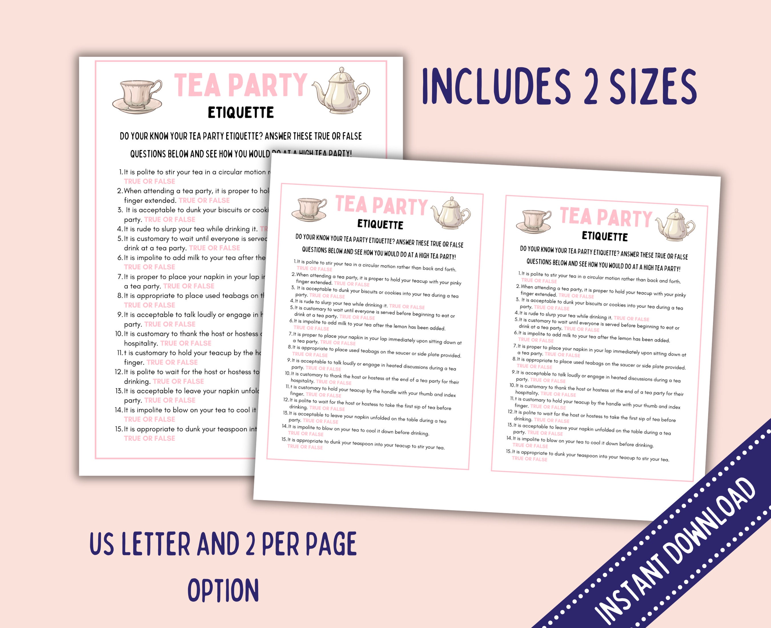 Tea Party Etiquette Game, Ladies Tea Party Games, Tea Party Activities ...