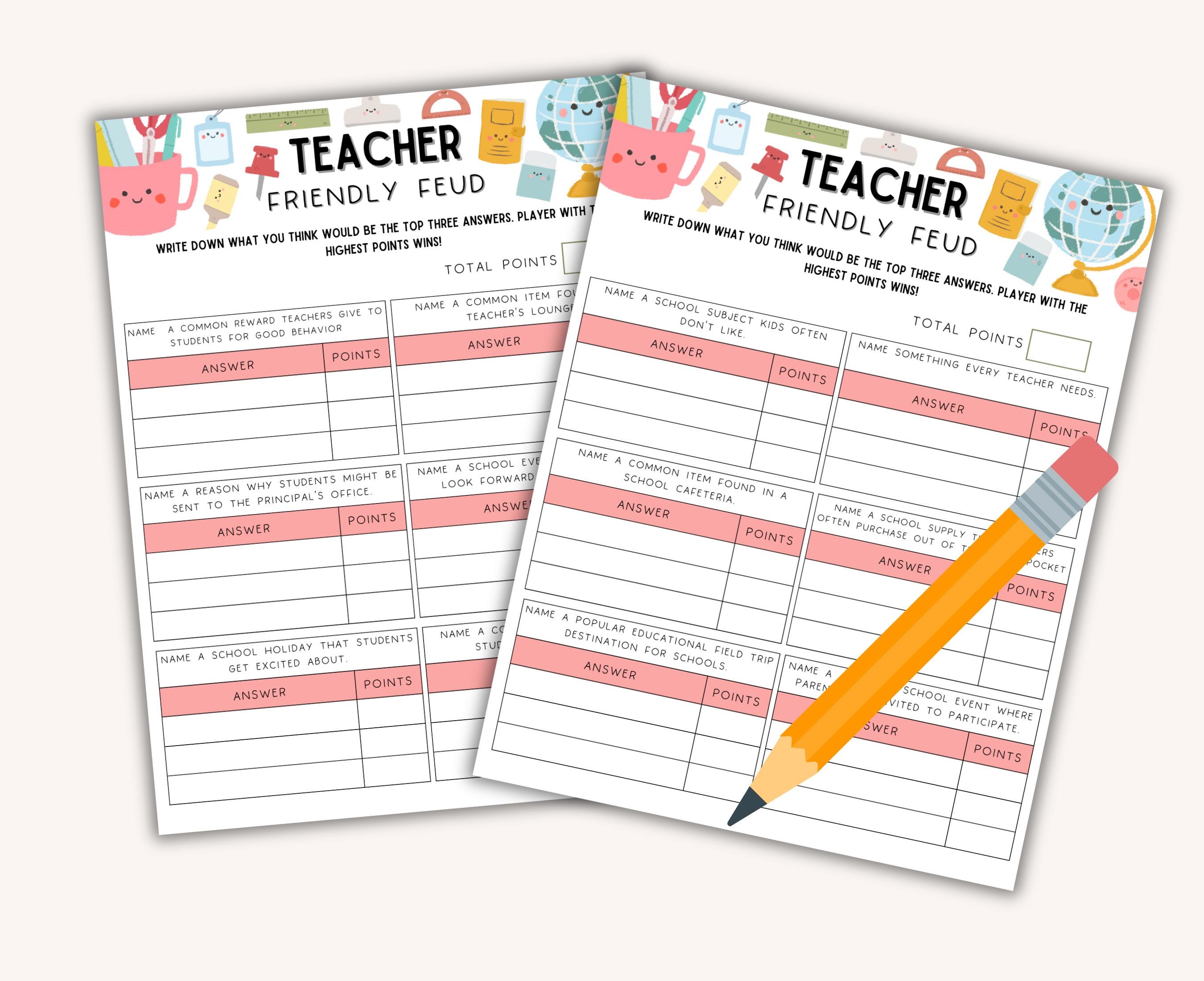 Teacher Feud Game: Printable Staff Meeting Icebreaker (digital Download ...