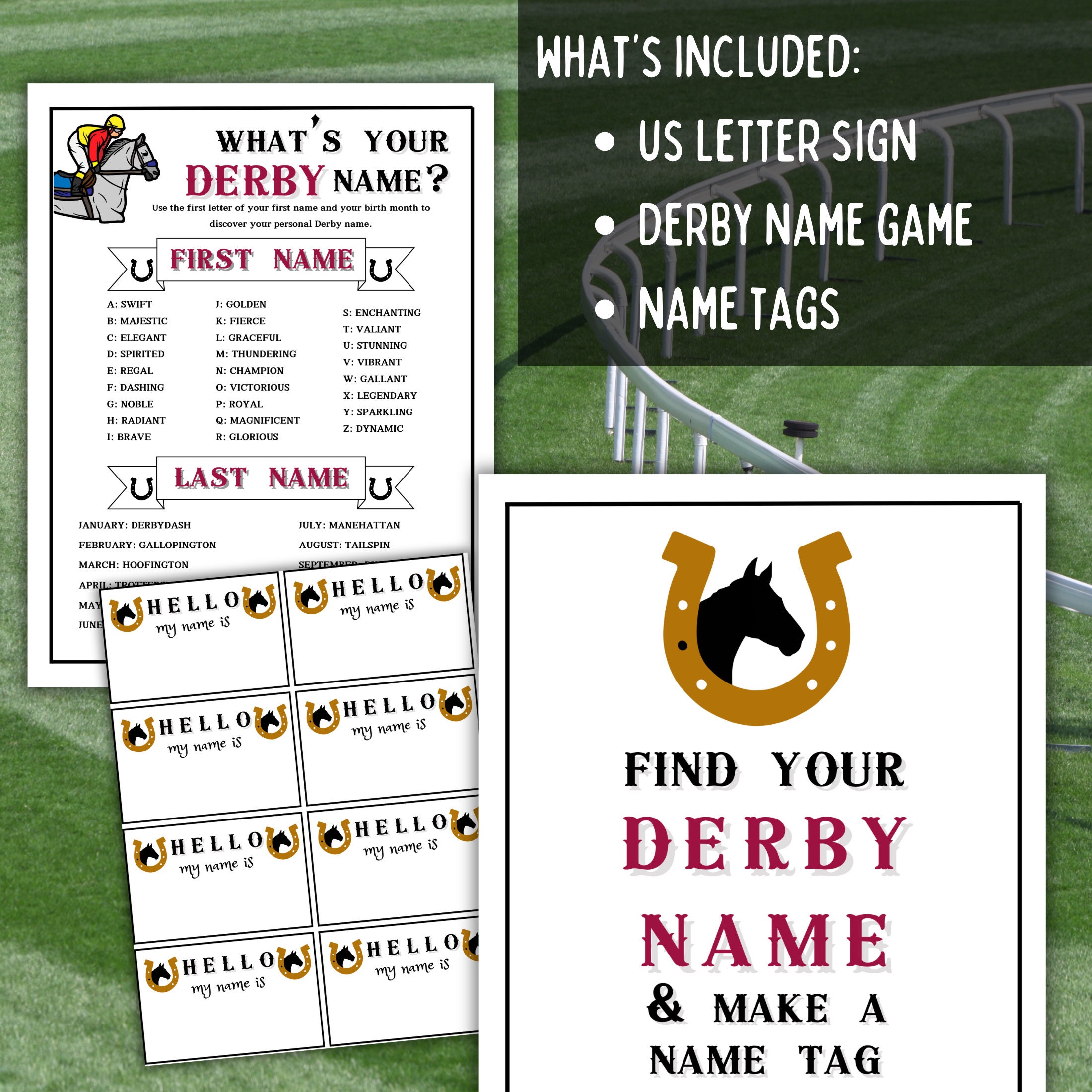 What's Your Derby Name Party Game With Nametags & Sign | Kentucky Derby ...