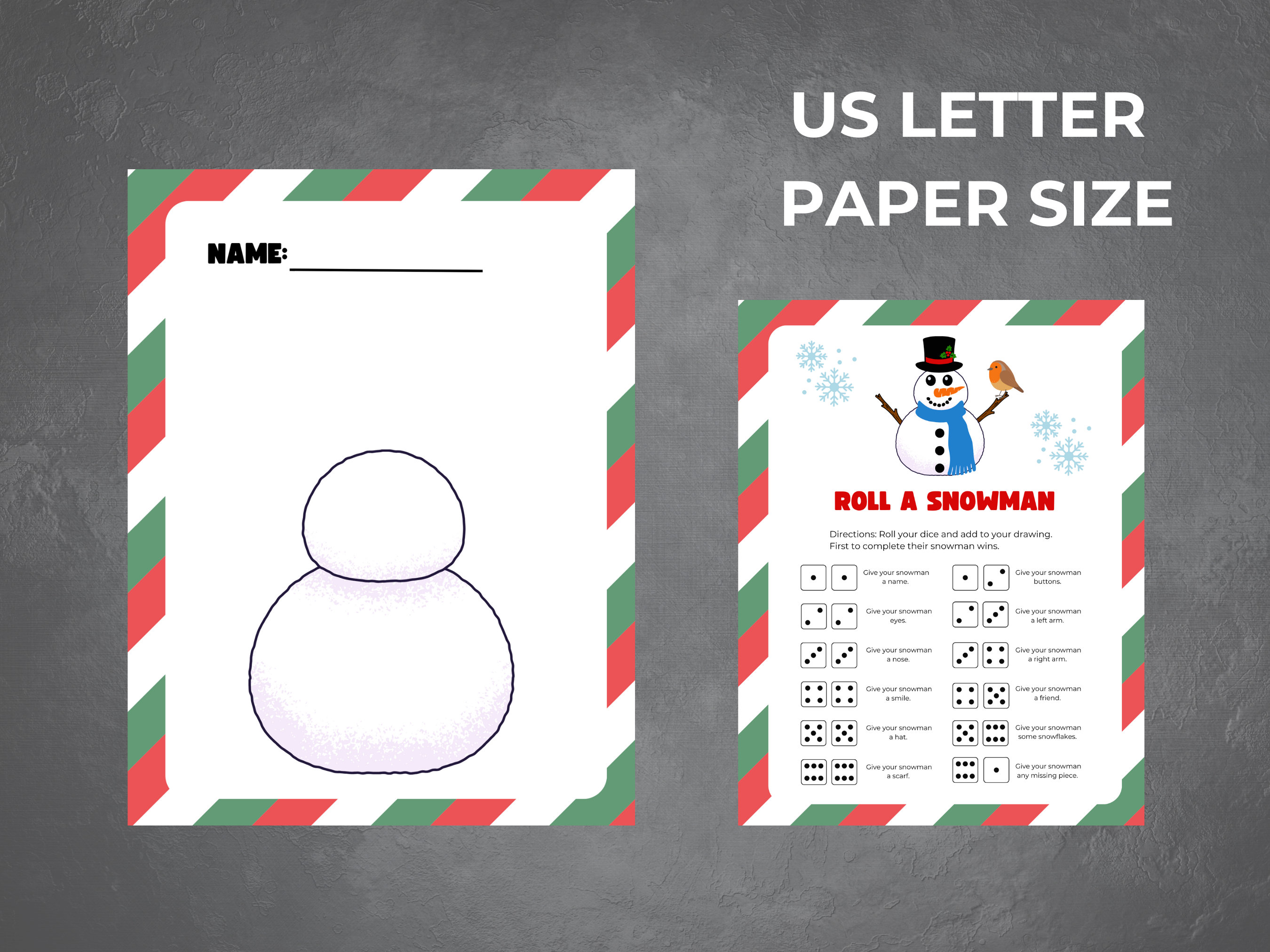 Roll A Snowman Game Printable Christmas Game Winter Activity for Kids ...