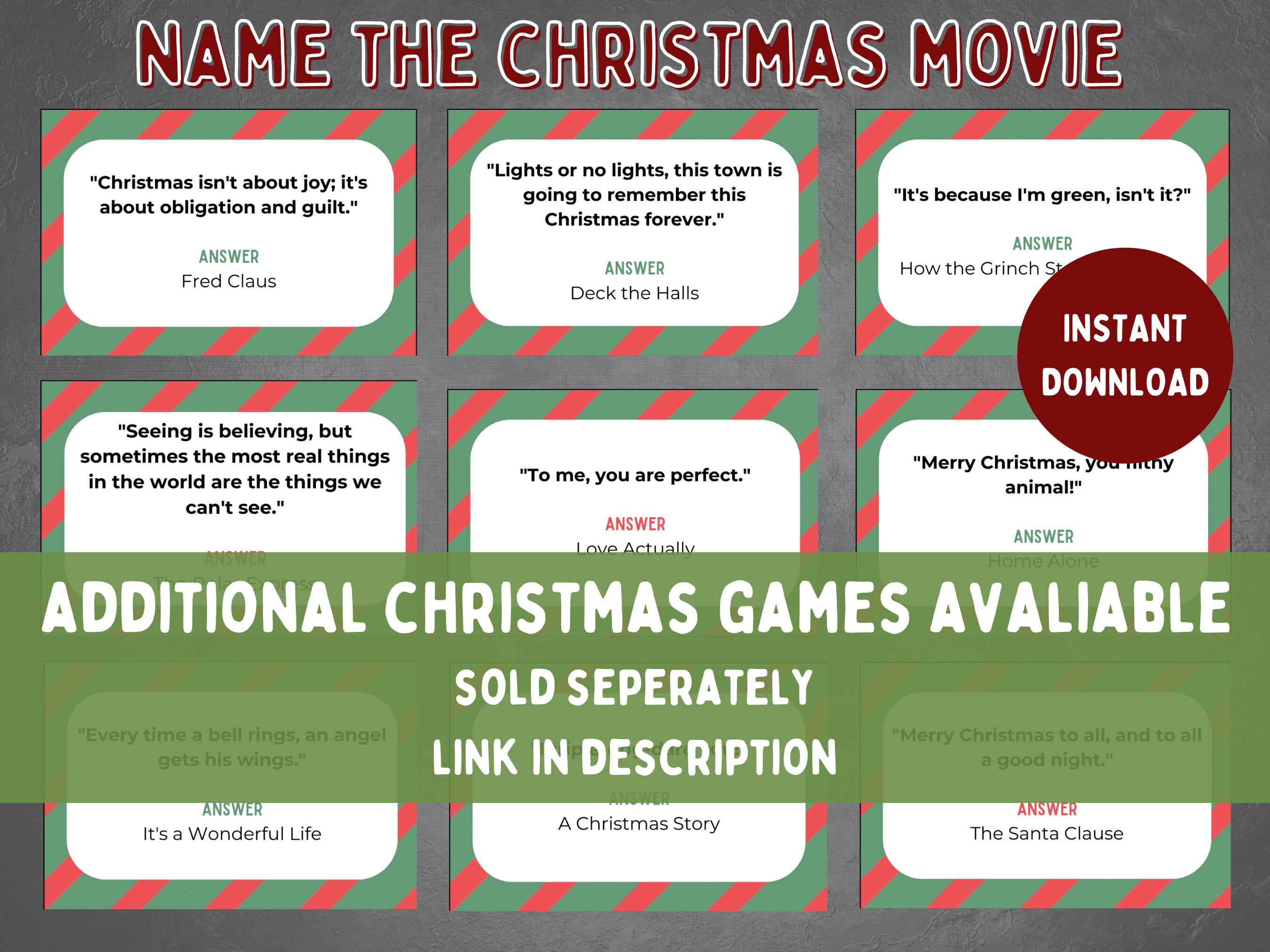 Christmas 5 Second Game Printable Christmas Game Christmas Party Game ...