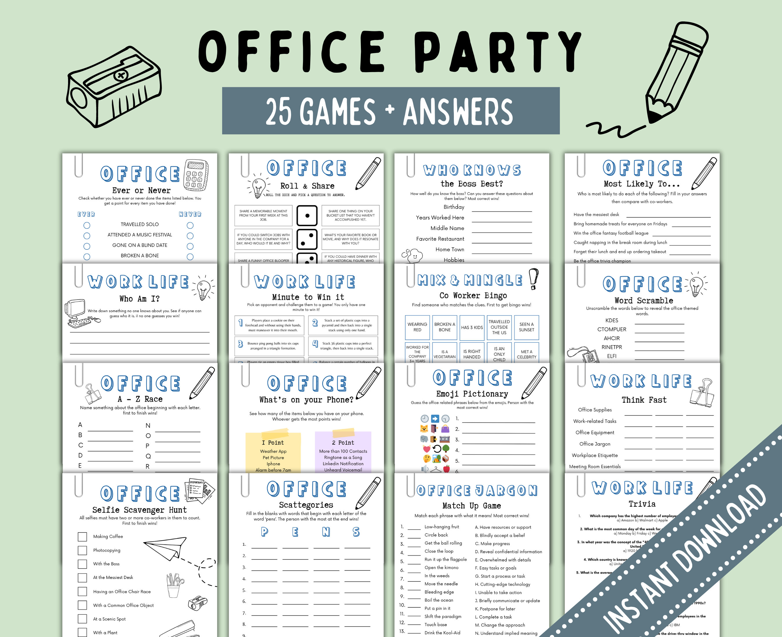 Office Party 25-game MEGA BUNDLE, Work Party Games for Team Building ...