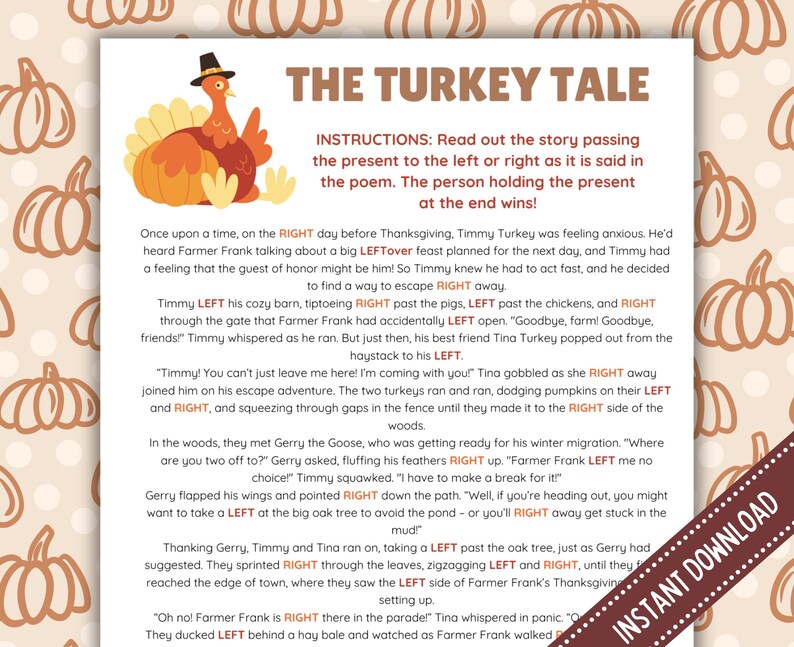 Thanksgiving Left Right Game | Thanksgiving Game | Thanksgiving Games ...