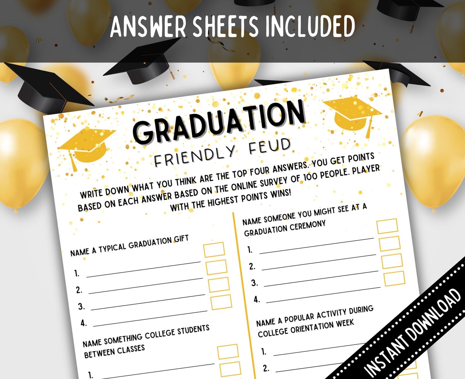 Graduation Friendly Feud Game, Graduation Party Game, Printable ...
