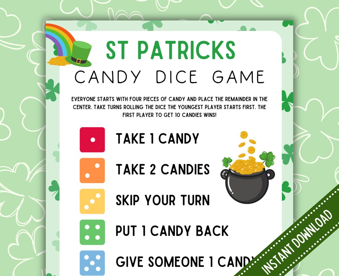 St. Patrick's Day Candy Dice Game: Fun Family Activity (digital ...
