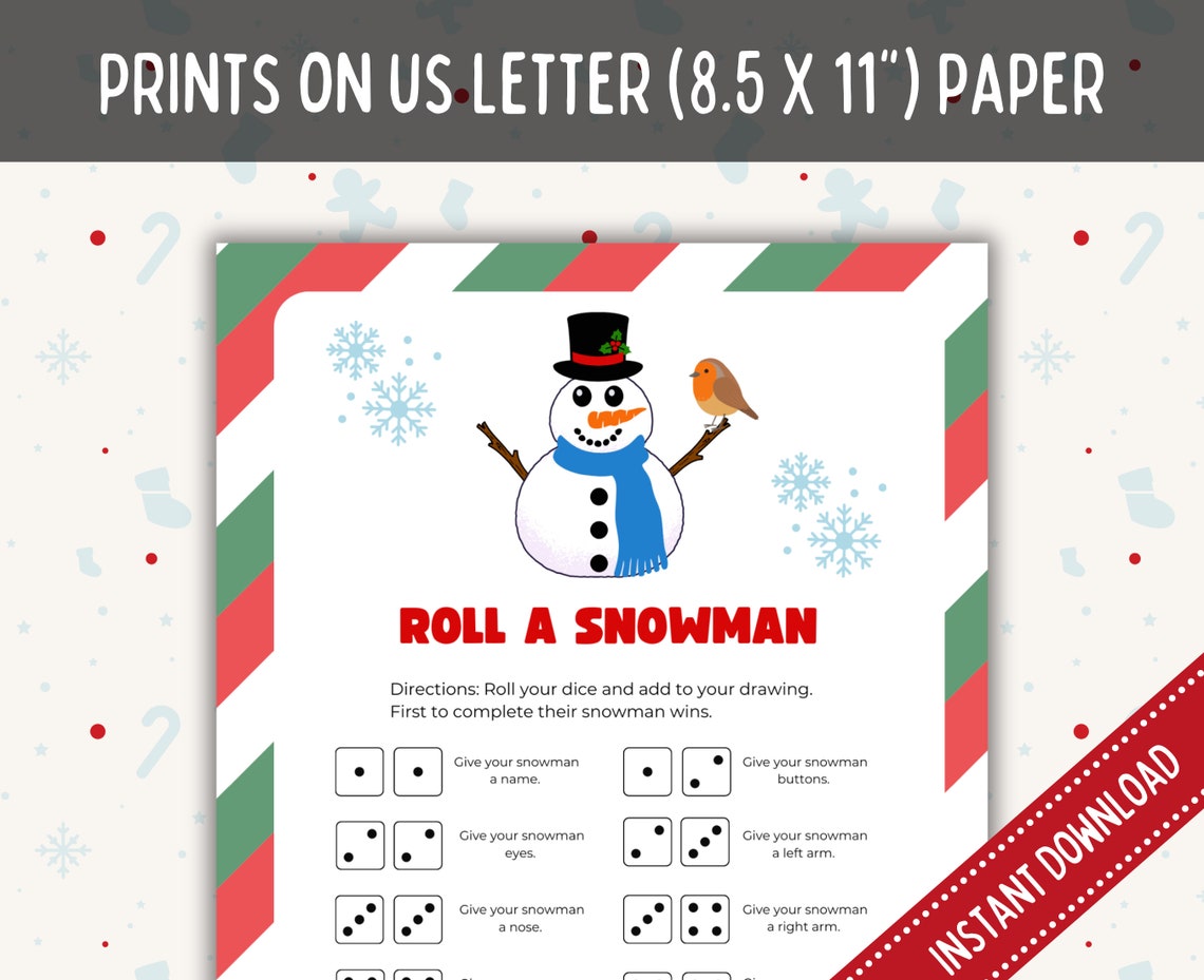Roll A Snowman Game | Printable Christmas Game | Winter Activity for ...