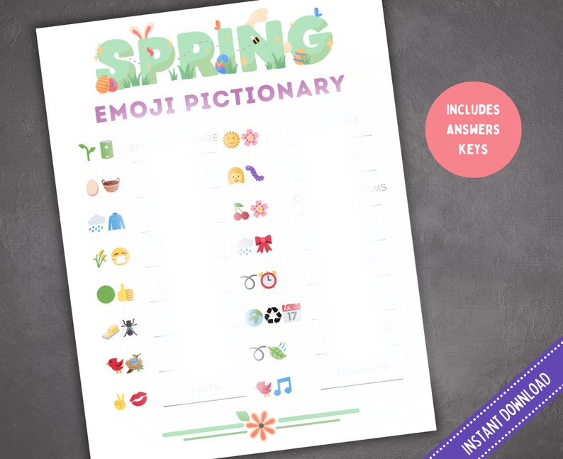 Spring Emoji Pictionary Game Printable Springtime Games Spring ...