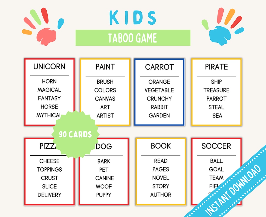 Kids Taboo Game: Printable Family Card Games (PDF) - Etsy