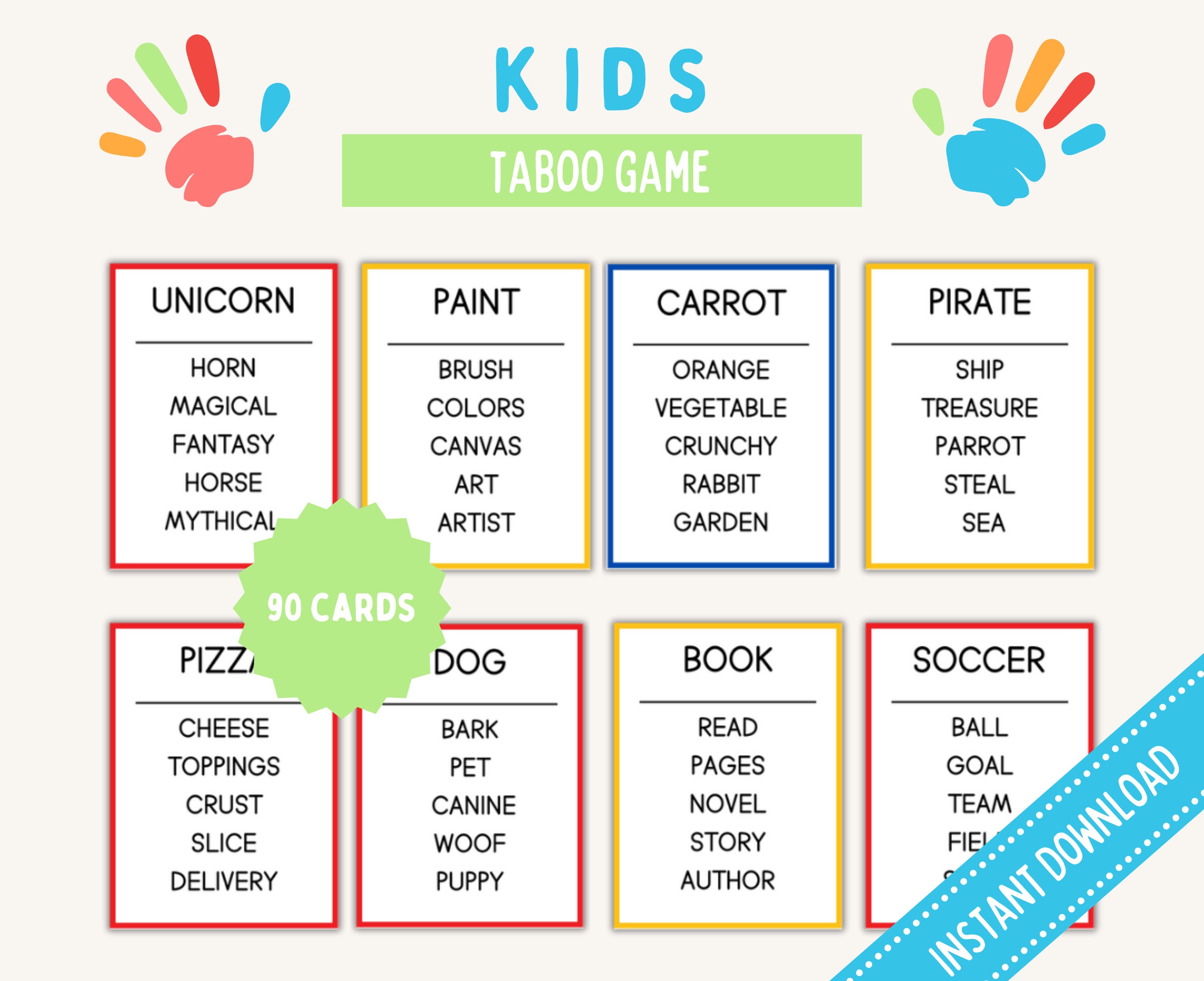 Kids Taboo Game: Printable Family Card Games (PDF) - Etsy
