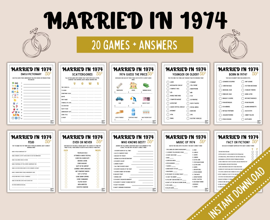 50th Anniversary Games: 1974 Trivia, Party Games (PDF) - Etsy