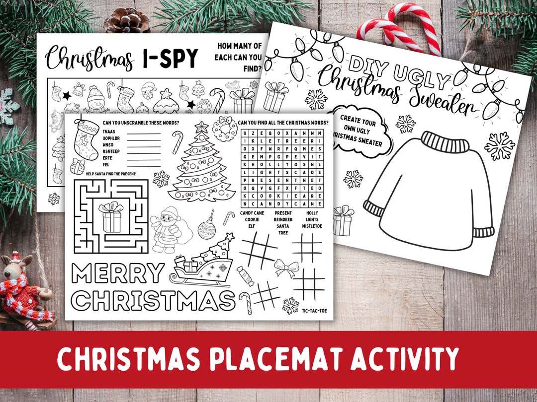 Christmas Activity Placemat for Kids – Printable Holiday Coloring ...