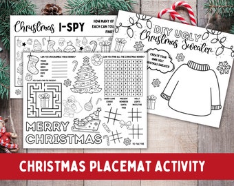 Kids Christmas Activity Printable Placemat, Christmas Coloring Placemat ...