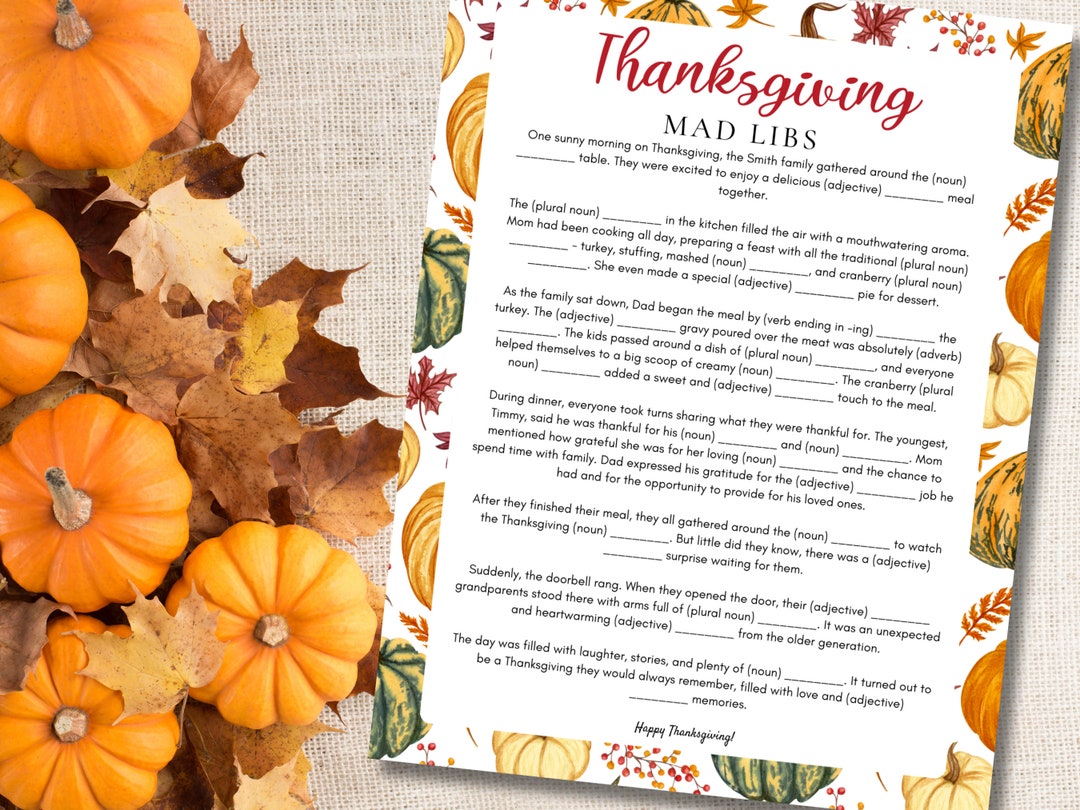 Thanksgiving Mad Libs Printable Thanksgiving Game - Etsy
