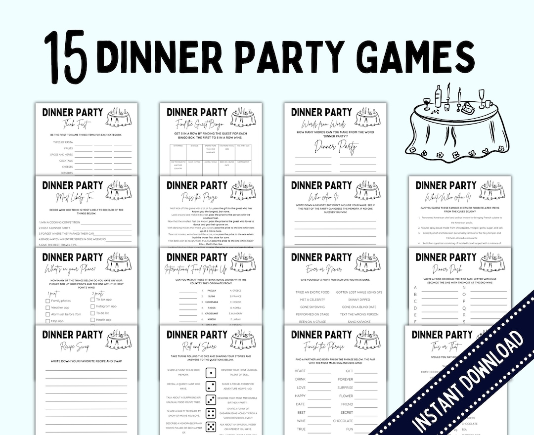 Dinner Party Games Bundle – 20+ Printable Fun Activities for Family ...