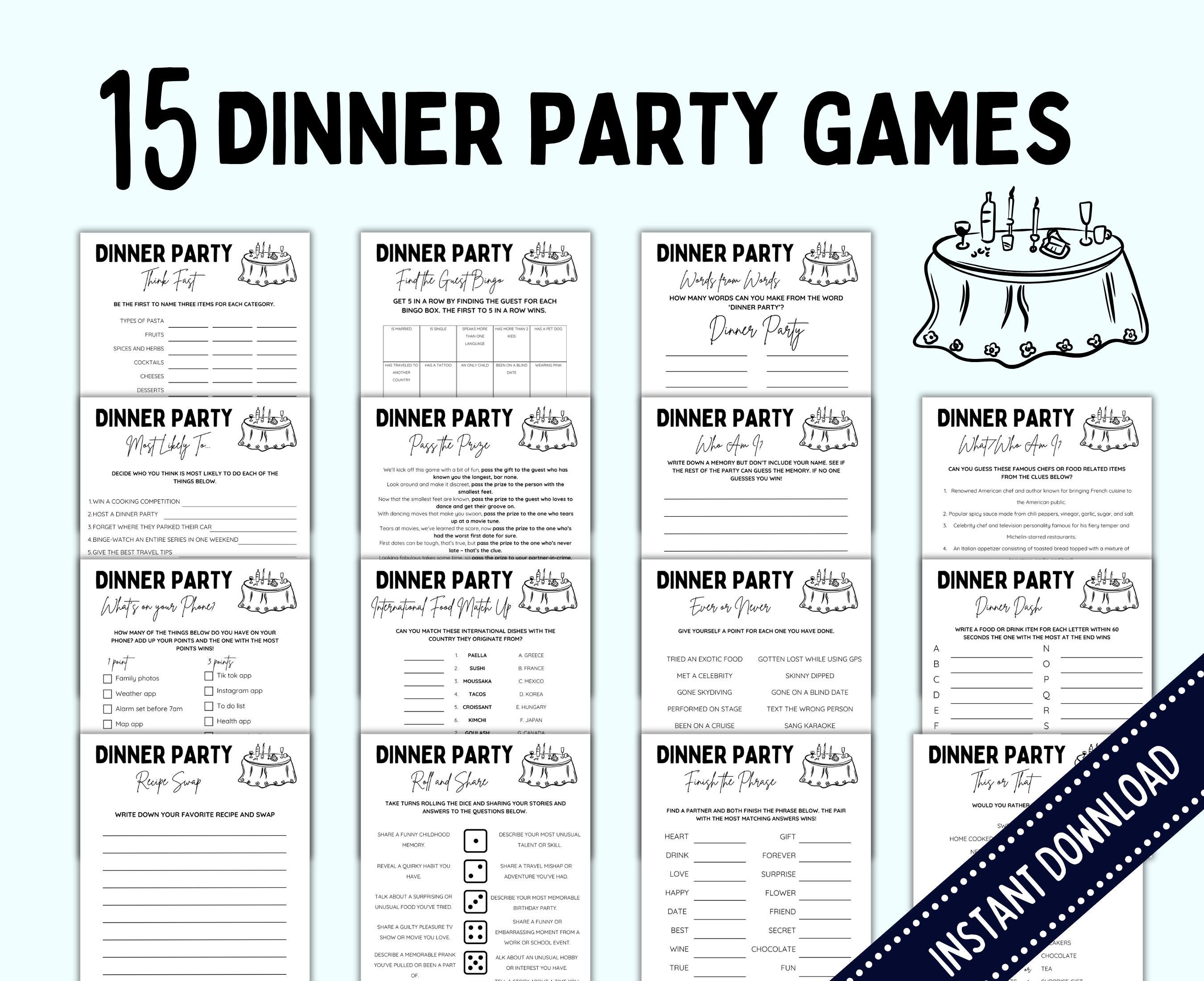 Dinner Party Games Bundle – 20+ Printable Fun Activities for Family ...