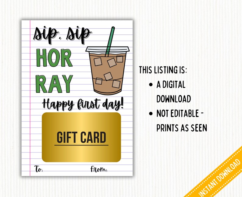 Sip Sip Hooray Teacher Coffee Gift Card Holder, End of School Year ...